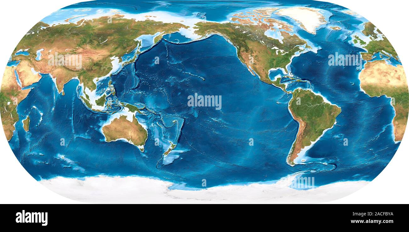 Earth, topographic and bathymetric map. This map is centred on the ...