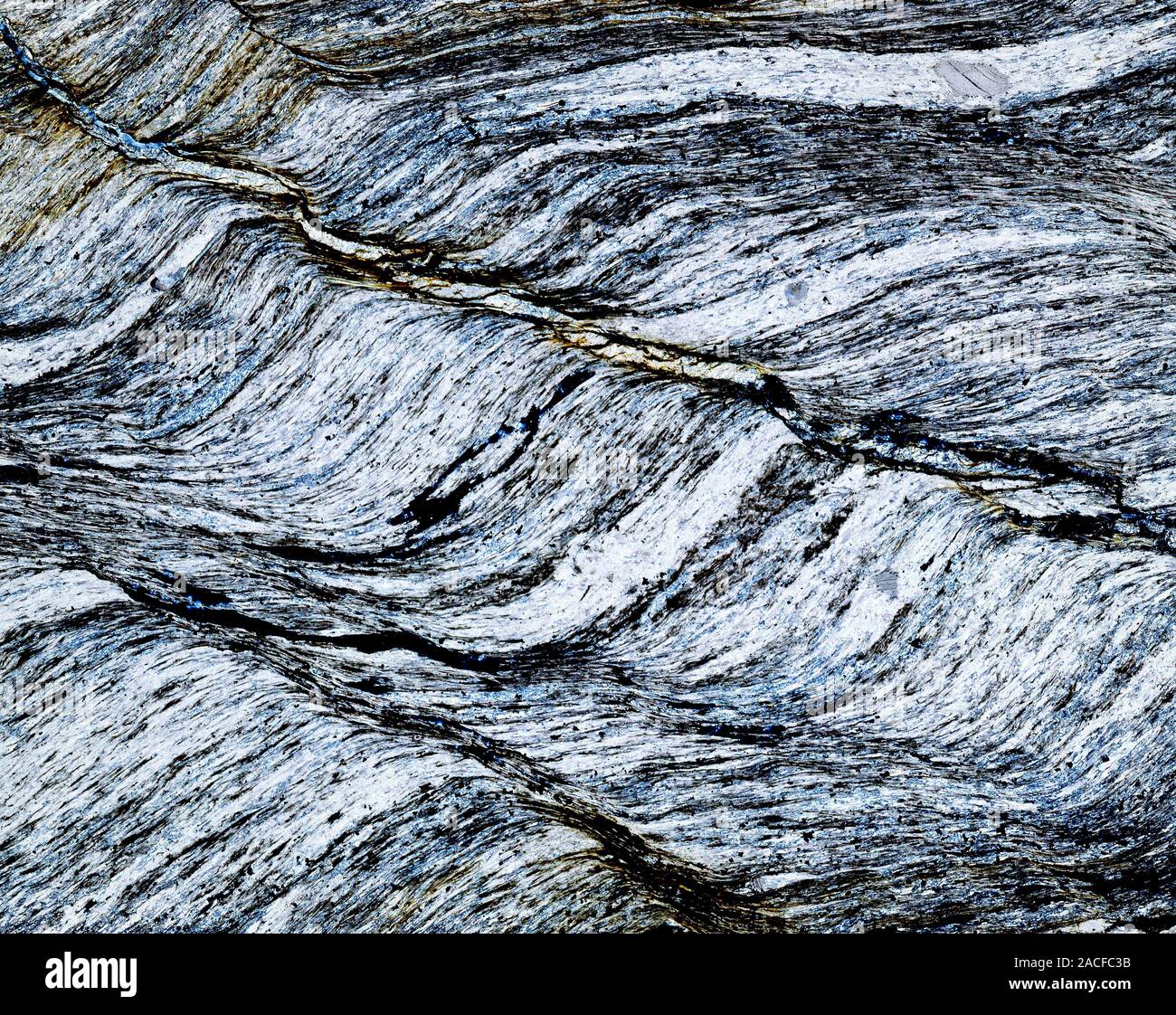 Crenulation cleavage. Polarised light micrograph of an advanced stage ...