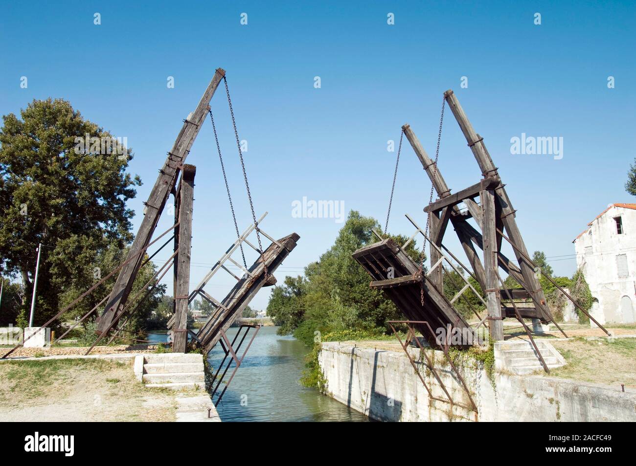 Wooden drawbridge. This cantilevered bridge is a copy of the bridge ...