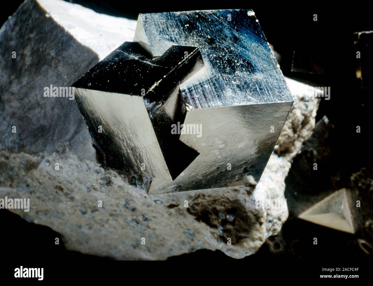 Pyrite crystals. Pyrite, an iron sulphide, is a common and widespread ...