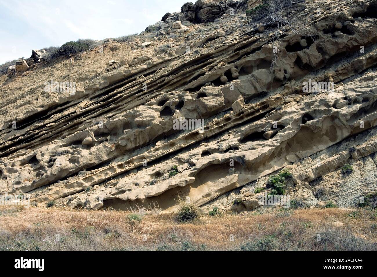 Eroded sedimentary rock. Eroded outcrop of sediments, marls and ...