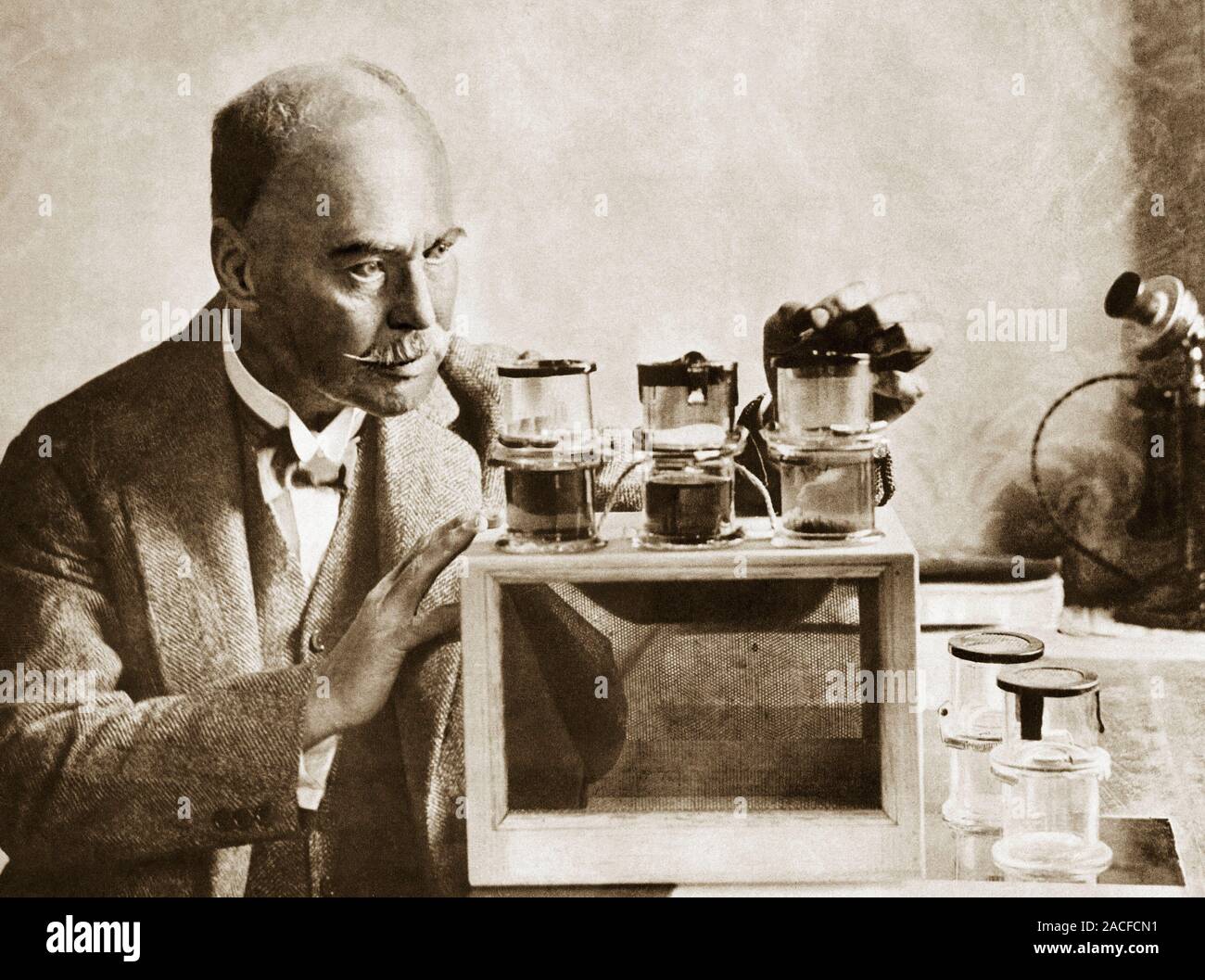 Sir Ronald Ross (1857-1932), British physician, experimenting with ...