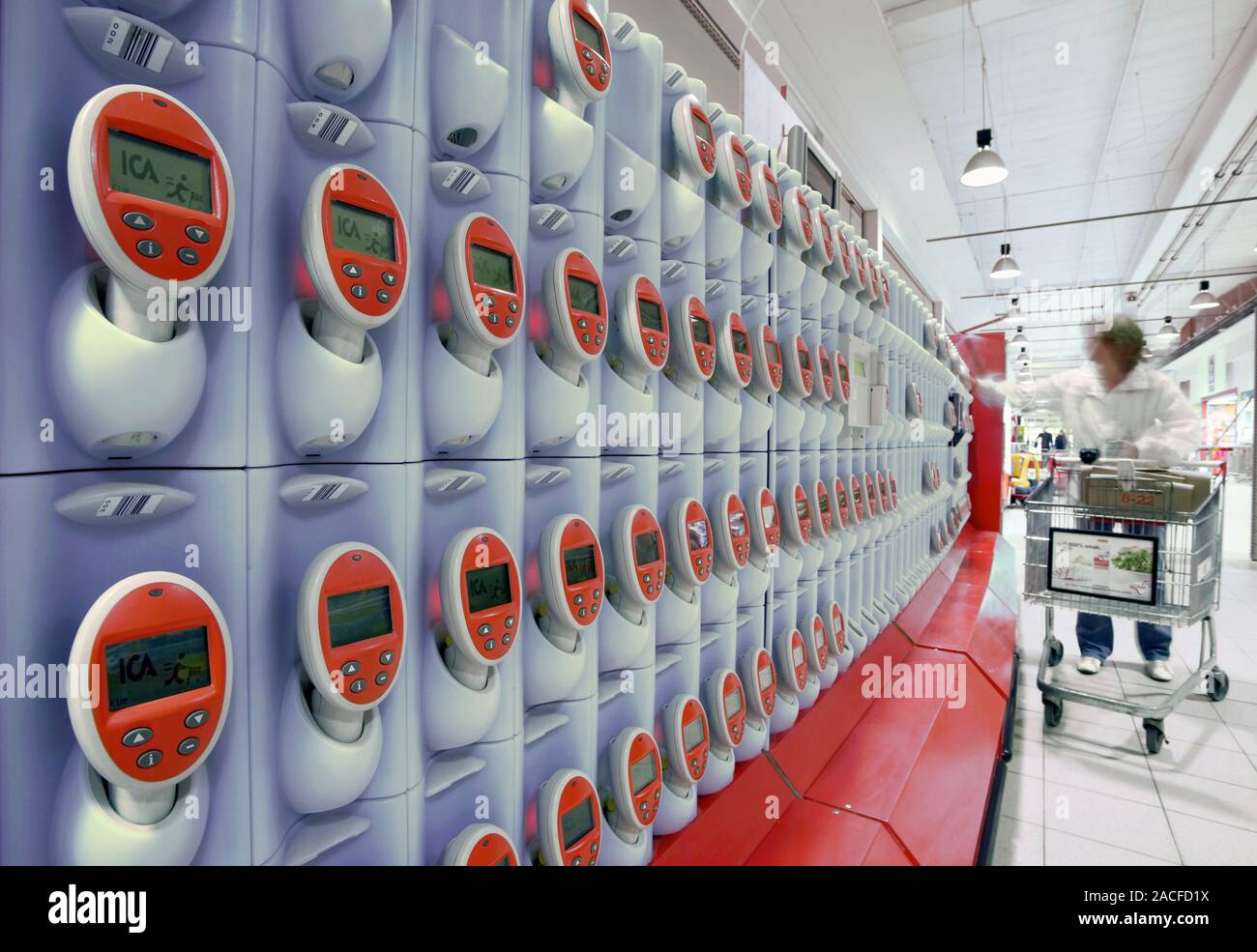 Self scanning service in a supermarket. Photographed in Sweden Stock ...