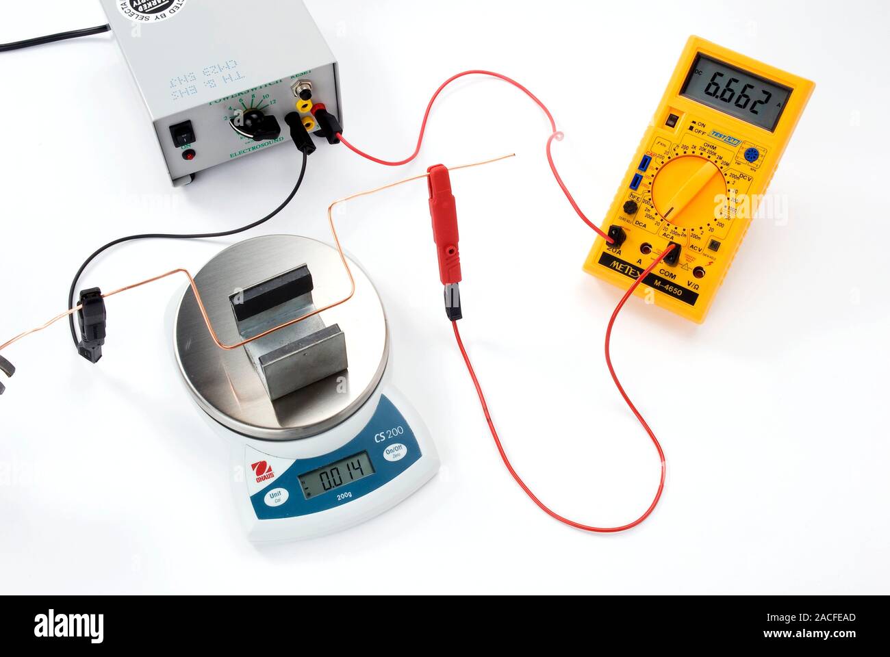 Conductor in magnetic field experiment. Apparatus used to measure the ...