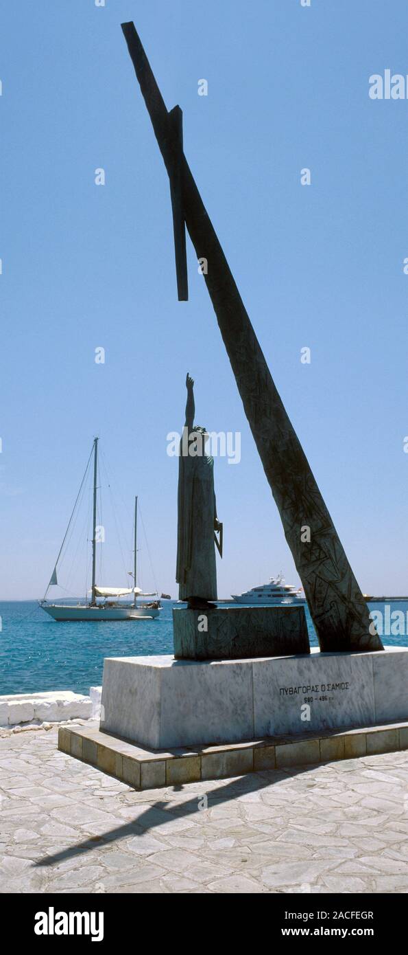 Monument to Pythagoras of Samos, in the harbour at Pythagorio, Samos ...