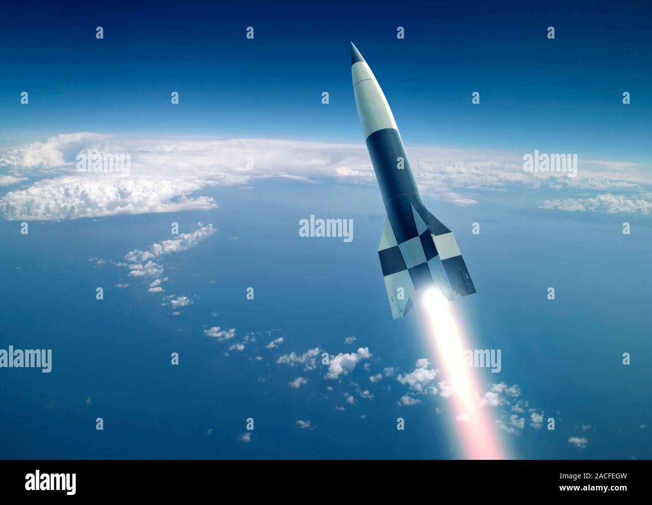 First V-2 (A-4) rocket launch, artwork. Designed and built in Germany ...