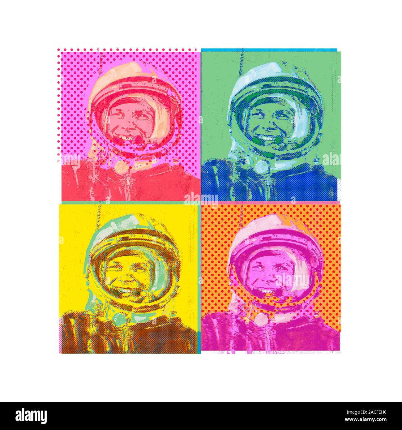 Yuri Gagarin. Poster artwork of the Soviet cosmonaut Yuri Gagarin (1934 ...