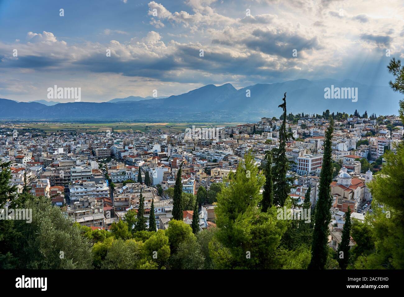 Urban view of the center of Lamia city, Greece. Architectural buildings ...