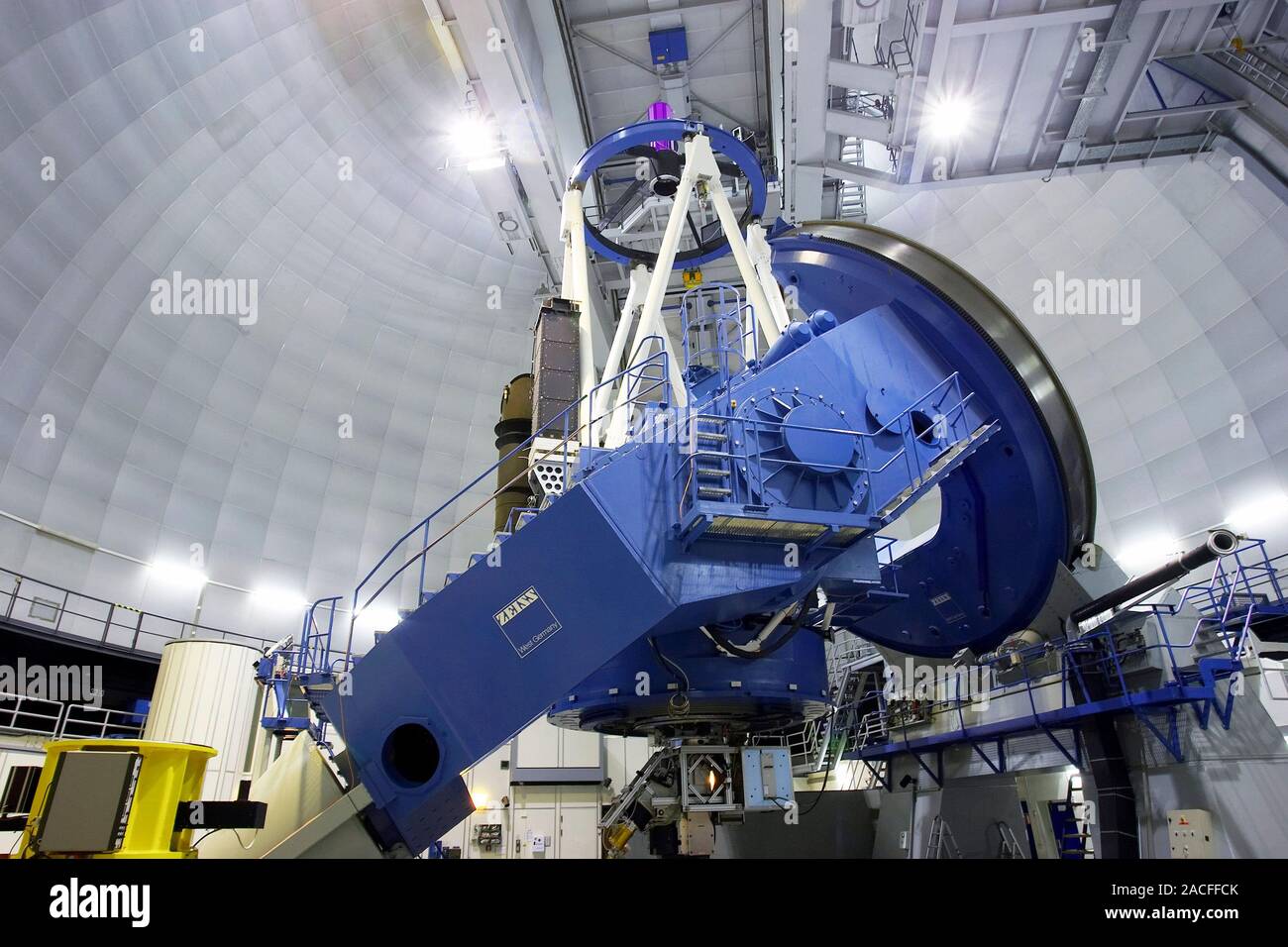 Observatory telescope. Inside of an observatory containing a 2-metre ...