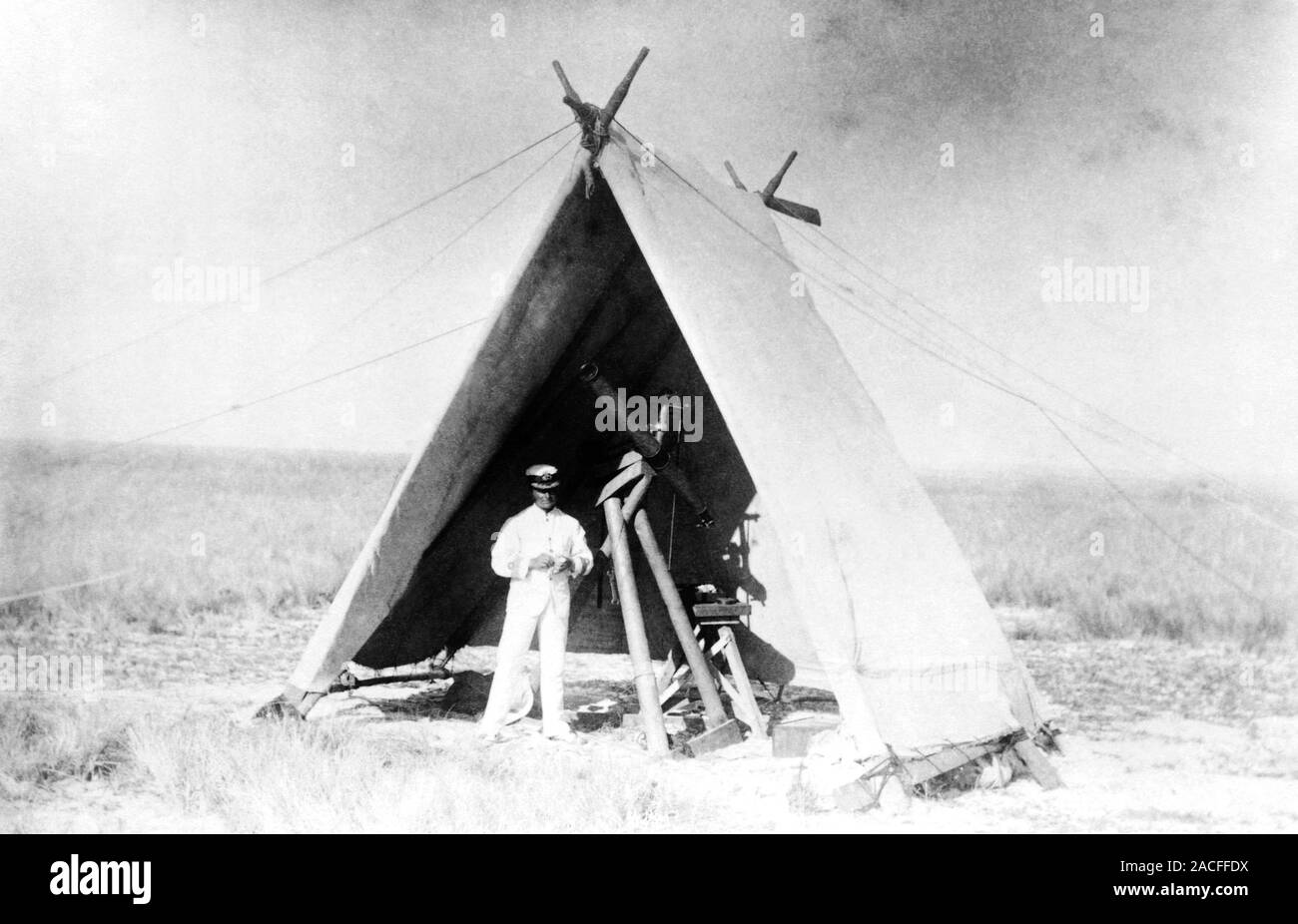 Transit of Venus expedition. British Naval Commander with equipment for ...