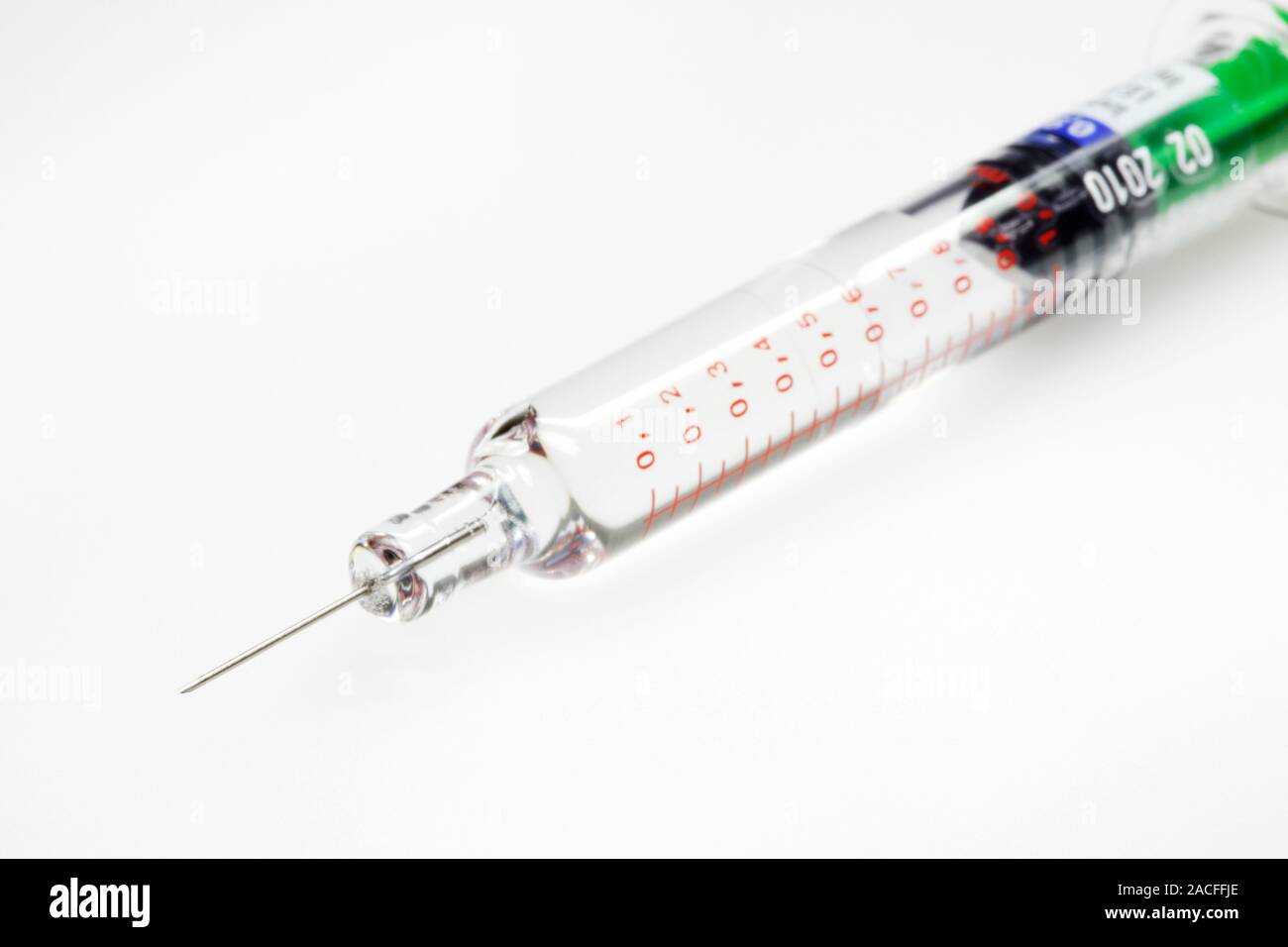 Heparin-filled syringe. Heparin is an anticoagulant found naturally in ...