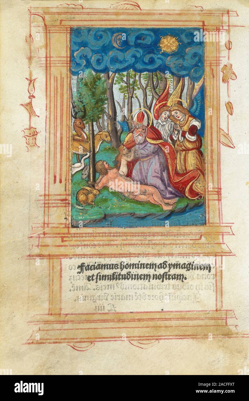 Creation of Eve. Medieval artwork of God creating Eve from Adam's rib ...