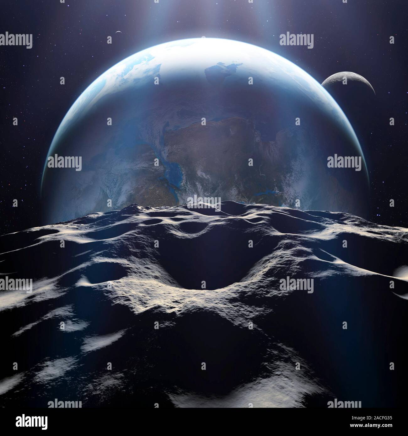 Habitable alien planet. Computer artwork of an Earth-like alien planet ...