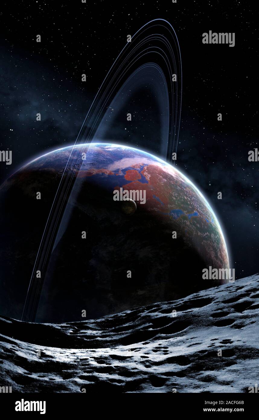 Habitable alien planet. Artwork of an Earth-like alien planet with a ...