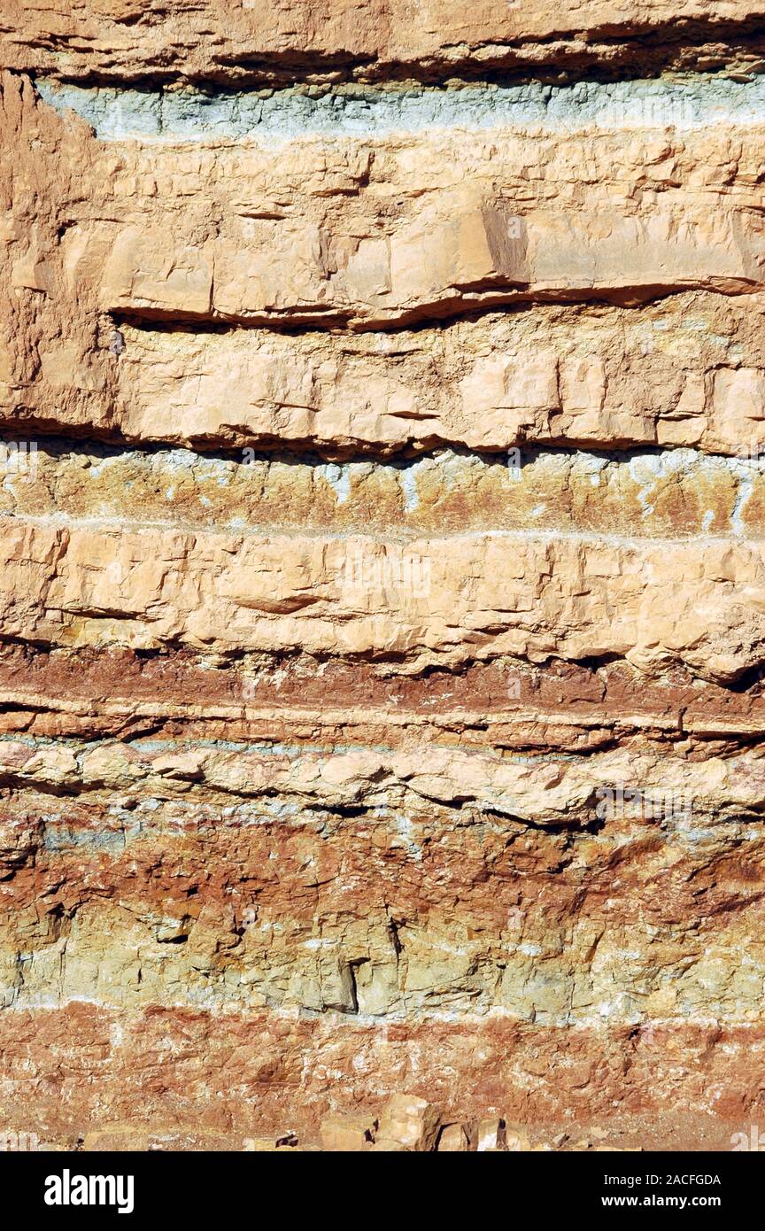 Rock strata. Strata (horizontal bands) are parallel layers of different ...
