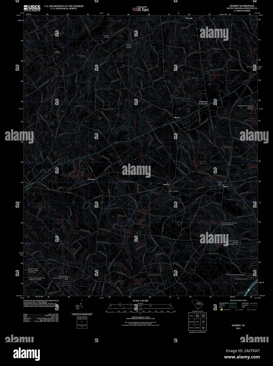 USGS TOPO Map South Carolina SC Gilbert 20110826 TM Inverted ...
