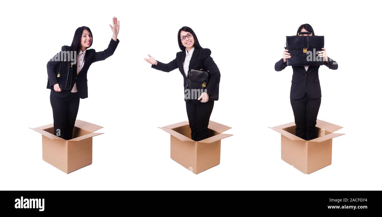 The businesswoman in thinking out of box concept Stock Photo - Alamy