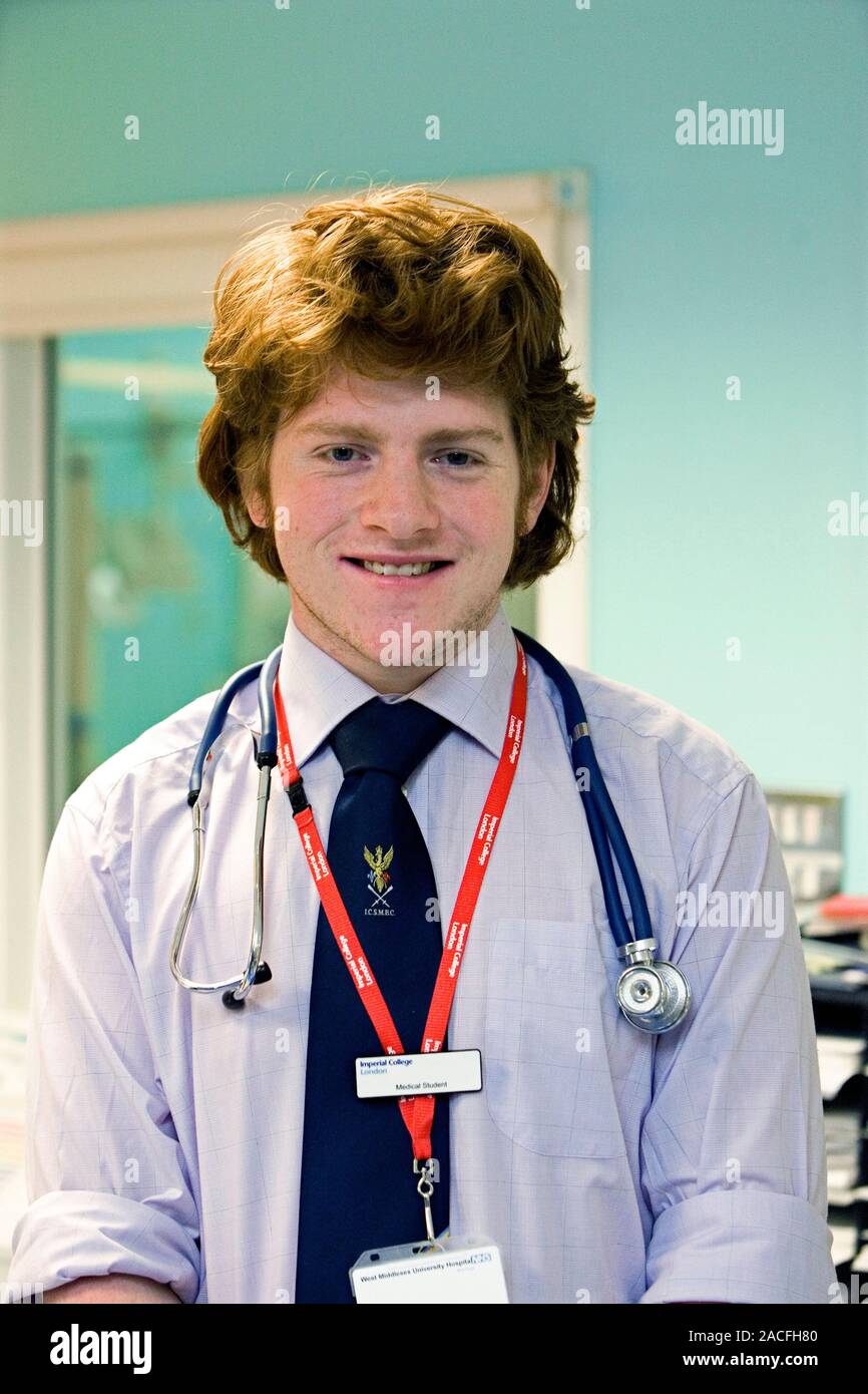 Medical student smiling. Photographed at the West Middlesex University ...