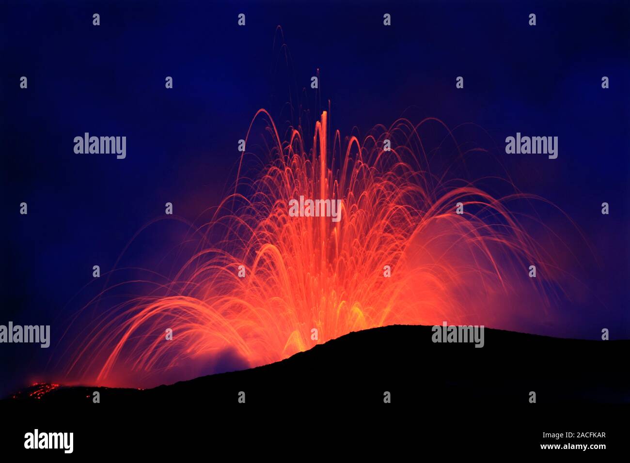 Lava explosion. Lava from the Kilauea volcano exploding where it meets ...