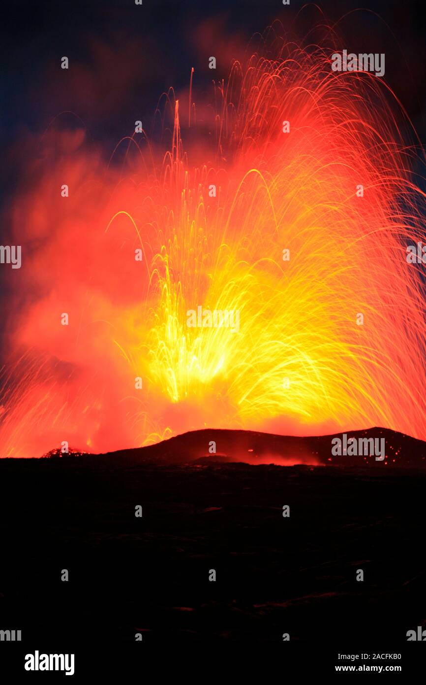 Lava explosion. Time-exposure image of lava from the Kilauea volcano ...