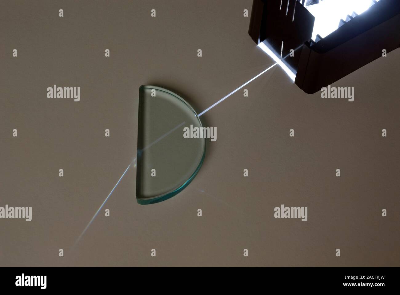 Refraction of light through a glass block. Light travels at different ...