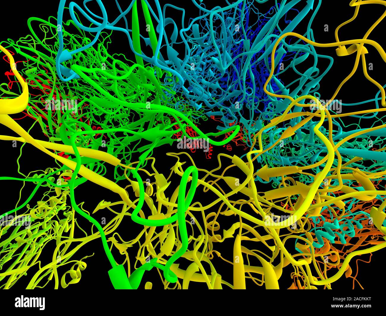 HPV L1 surface protein, ribbon model. Close-up of a ribbon ...