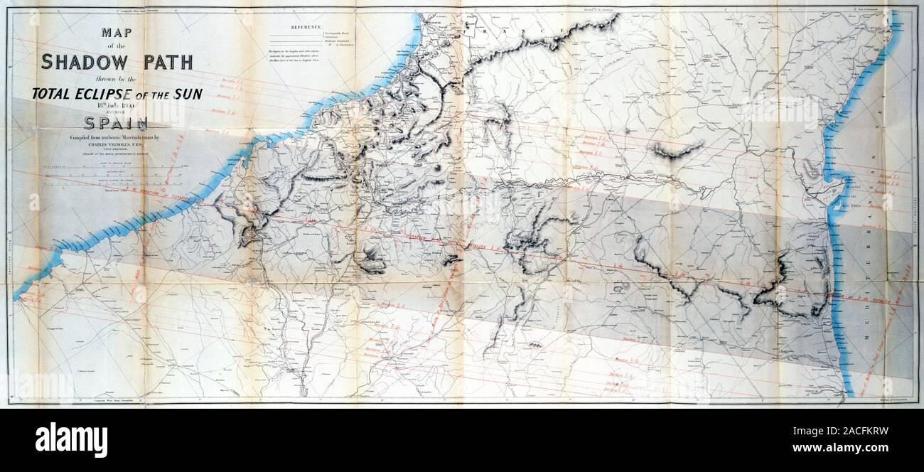 Predicted path of the 1860 solar eclipse. Historical chart showing the ...
