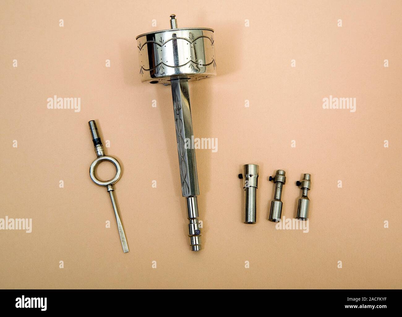19th century optical trephine and spares. This device was introduced by ...