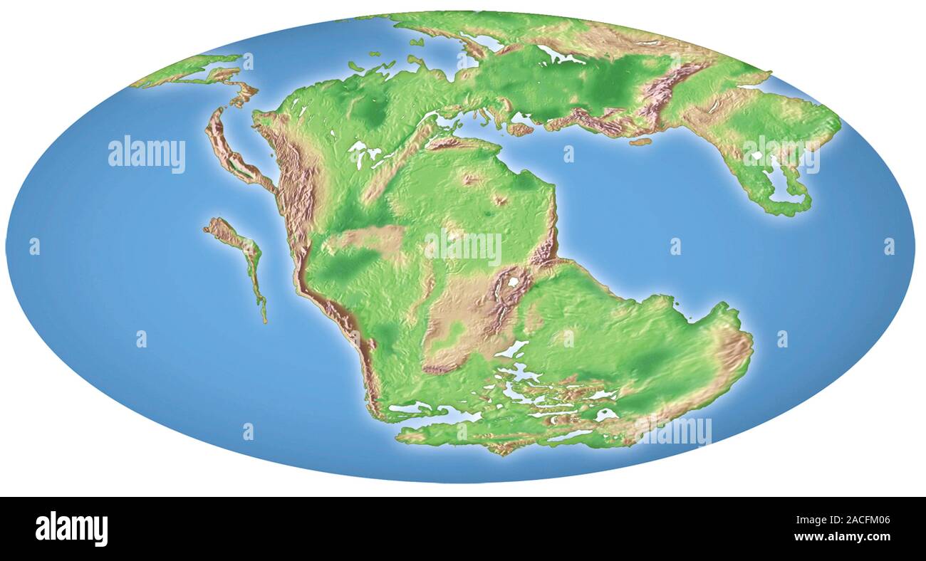 Continental Drift 200 Million Years Ago Showing The Earth At The Time Of The Break Up Of The