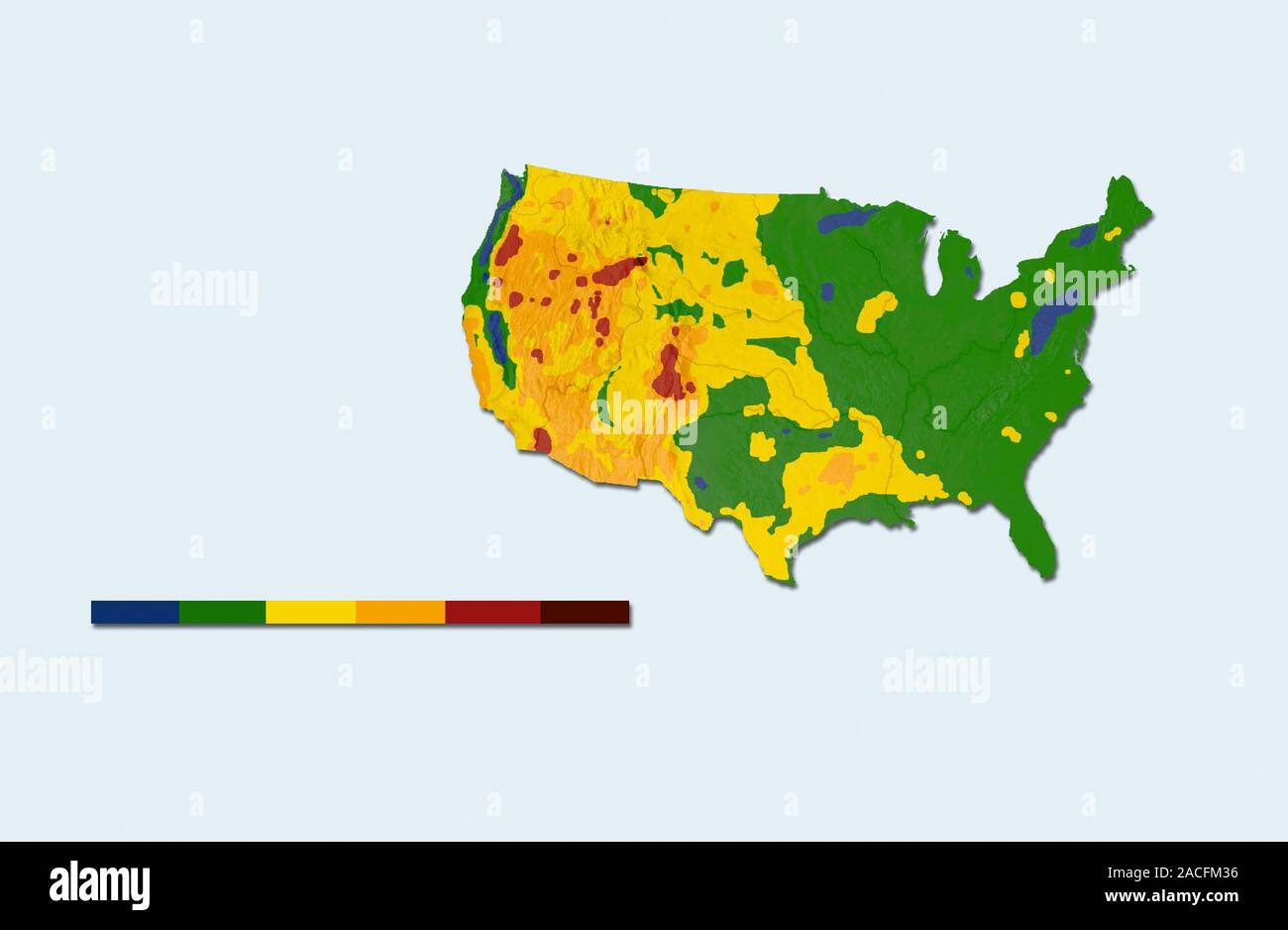 Geothermal mapping, USA. Map of the USA, showing the temperature at a ...