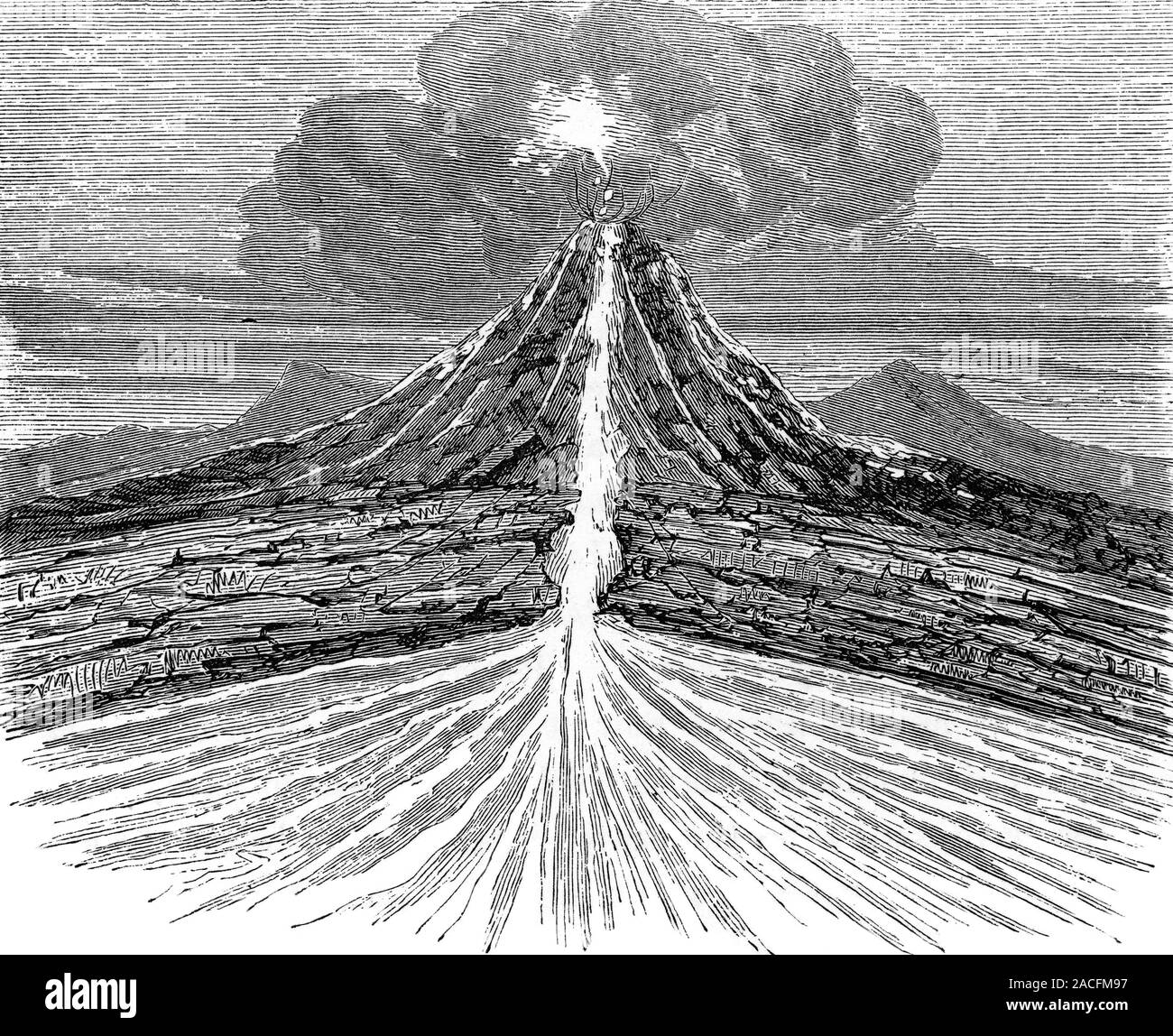 Volcano section, 19th century artwork. Artwork from the 1886 ninth ...