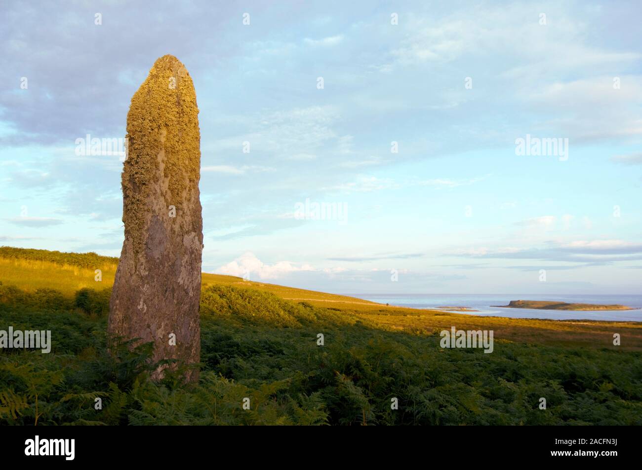 Standing stone. View from the Isle of Jura in the Inner Hebrides ...