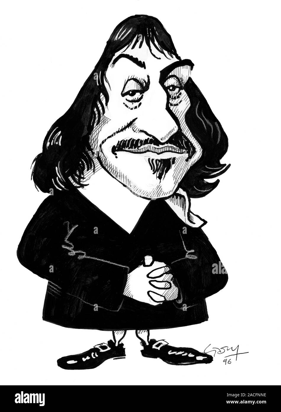 Rene Descartes. Caricature of the French philosopher and mathematician ...