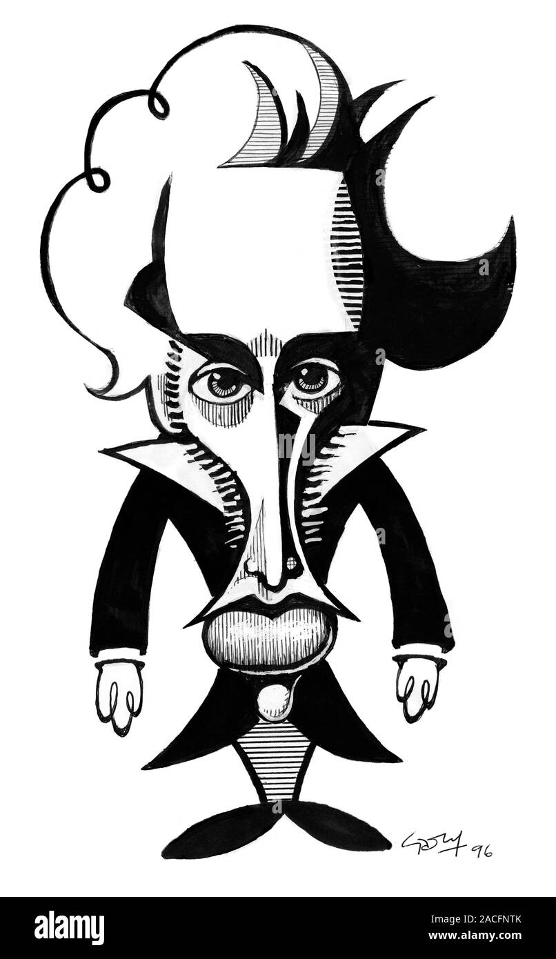 Soren Kierkegaarde. Caricature of the Danish philosopher and theologian ...