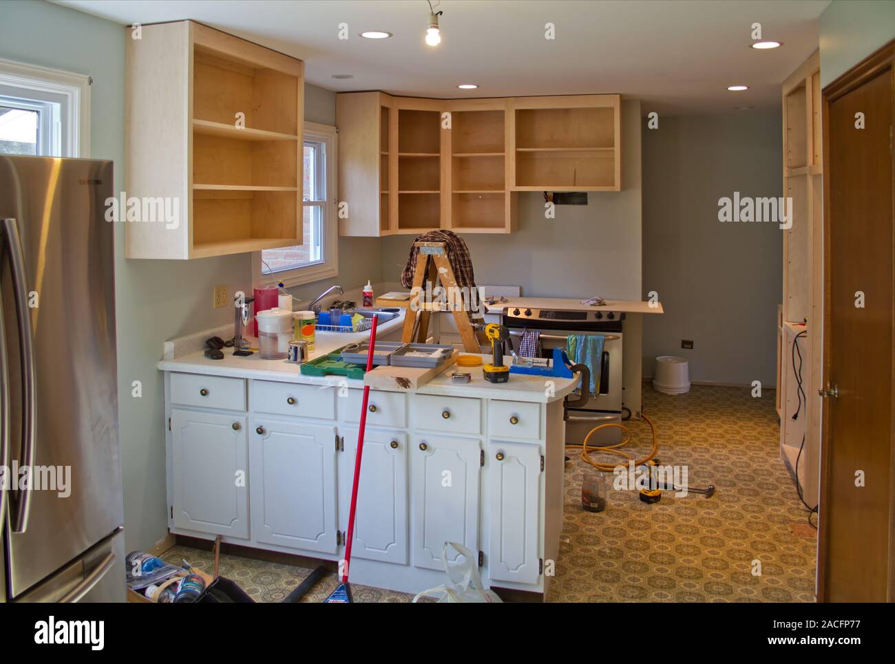 Kitchen renovation project part way through the work effort Stock Photo ...