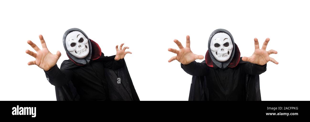 The man in horror costume with mask isolated on white Stock Photo - Alamy