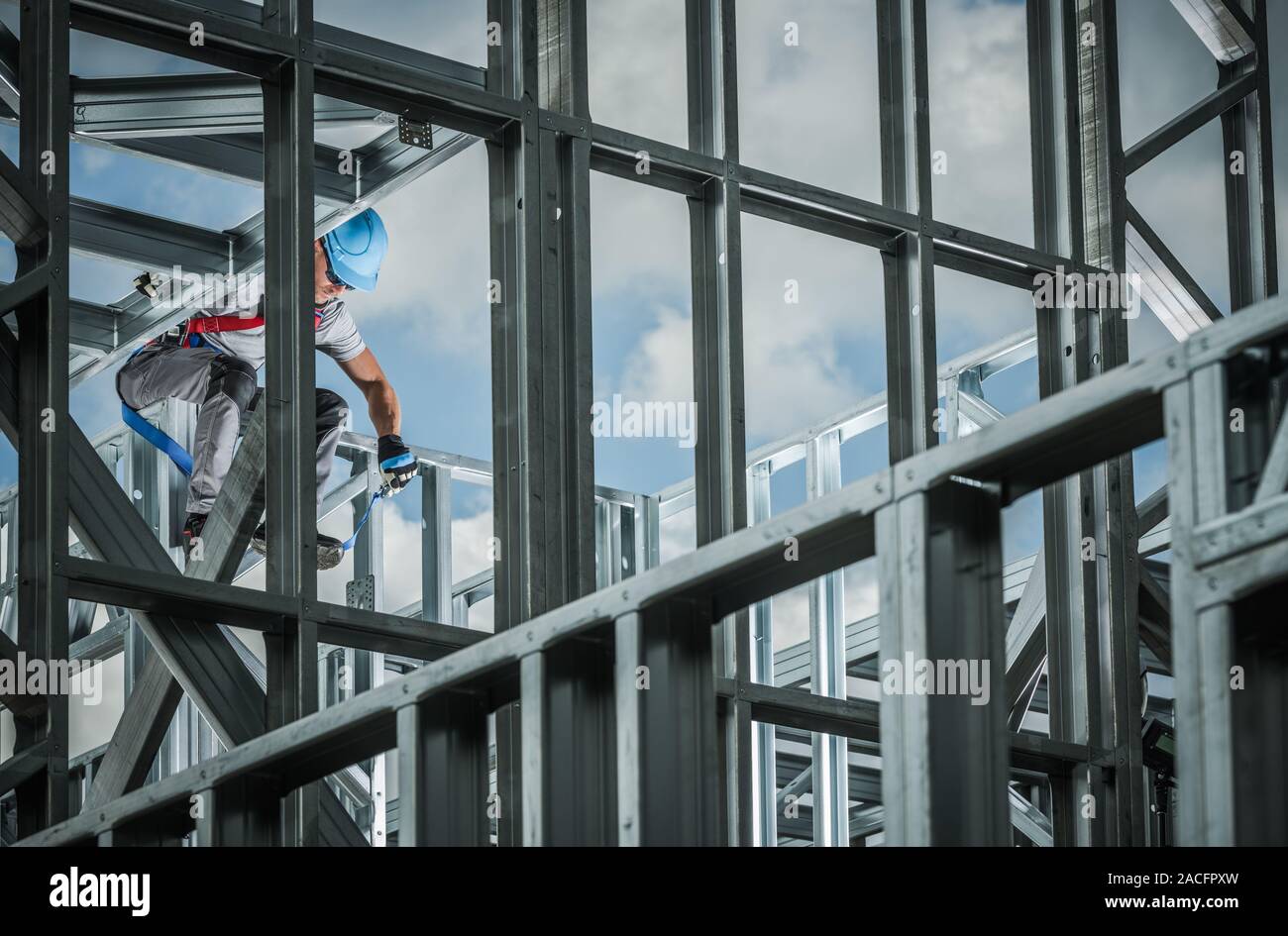 Skeleton Steel Construction Caucasian Worker. Multi Level Residential ...