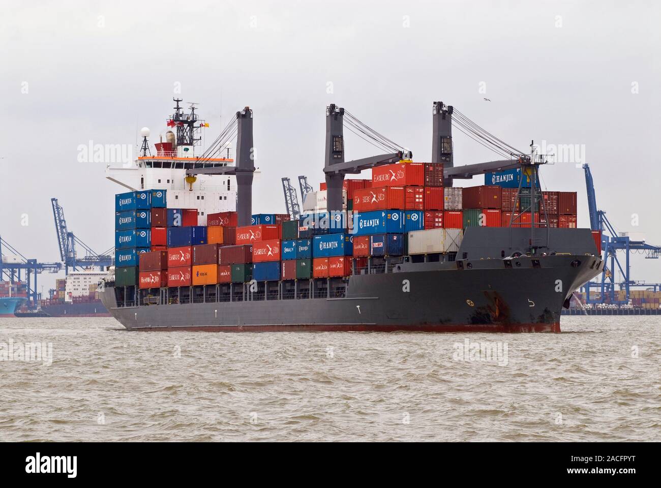 Container ship loaded with cargo. This is the Cap Rojo container ship ...