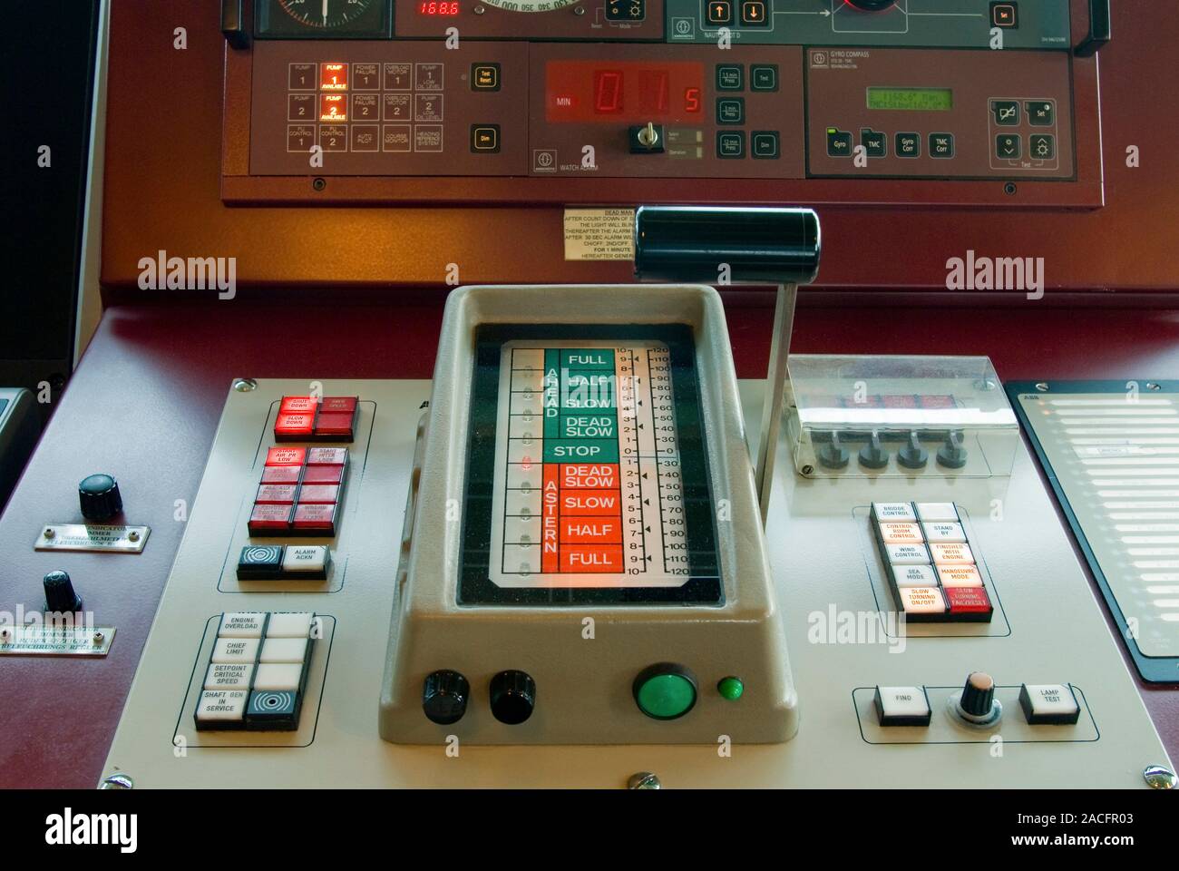 Container ship controls. This control panel is in the bridge of the Cap ...