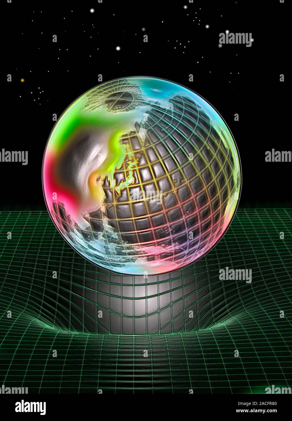 Earth's gravity well. Computer artwork of the Earth, showing its ...