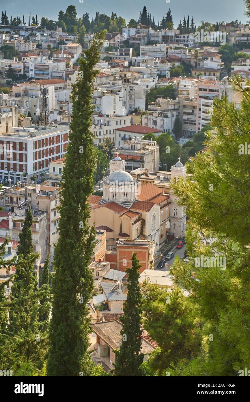 Urban view of the center of Lamia city, Greece. Architectural buildings ...