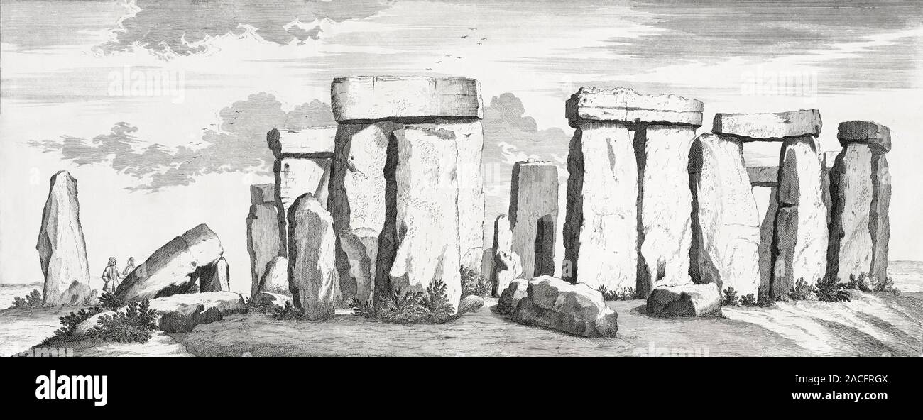 Stonehenge, 17th century artwork. This megalithic stone circle was ...