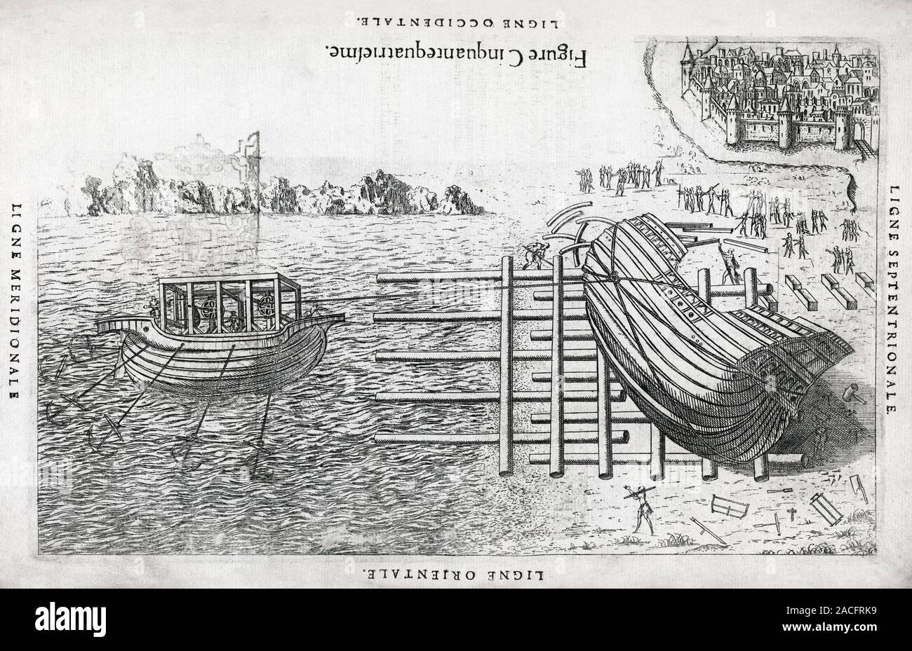 Ship launch system, 16th century artwork. This method was originally ...