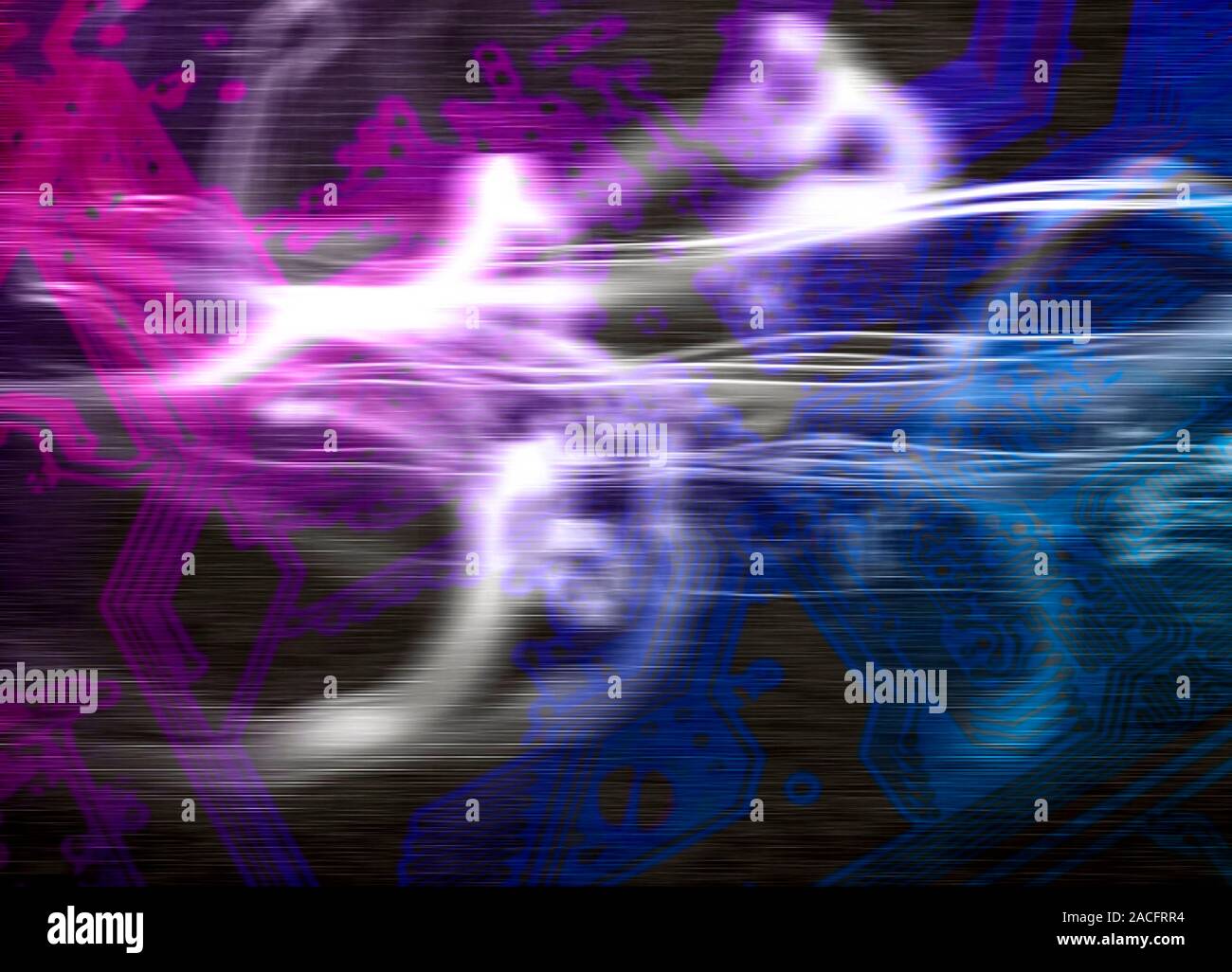 Abstract computer artwork. Colourful swirling patterns with a printed ...