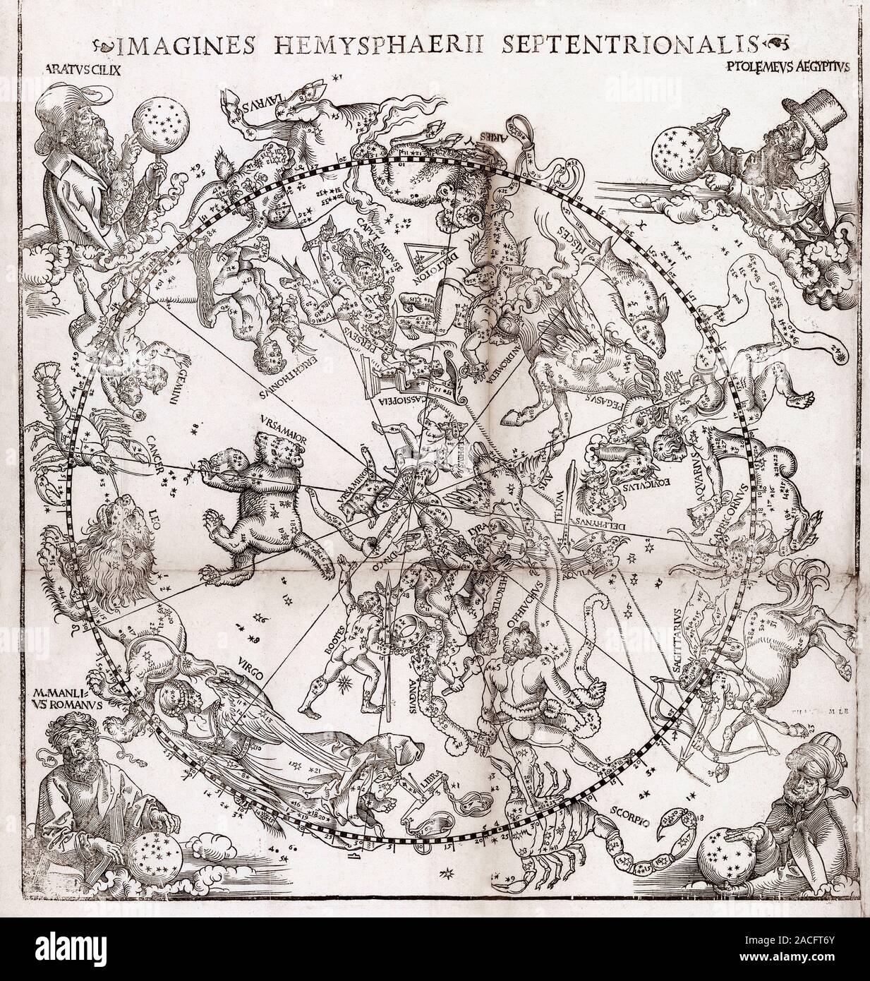 Northern hemisphere star chart, 16th century. Star chart (planisphere ...