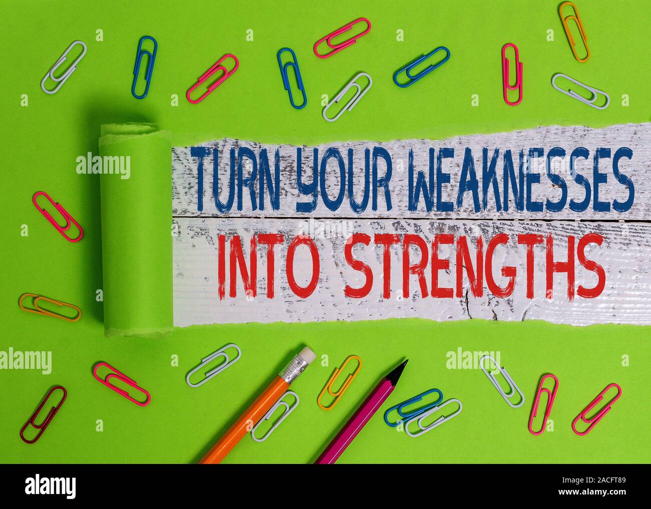 Conceptual hand writing showing Turn Your Weaknesses Into Strengths ...
