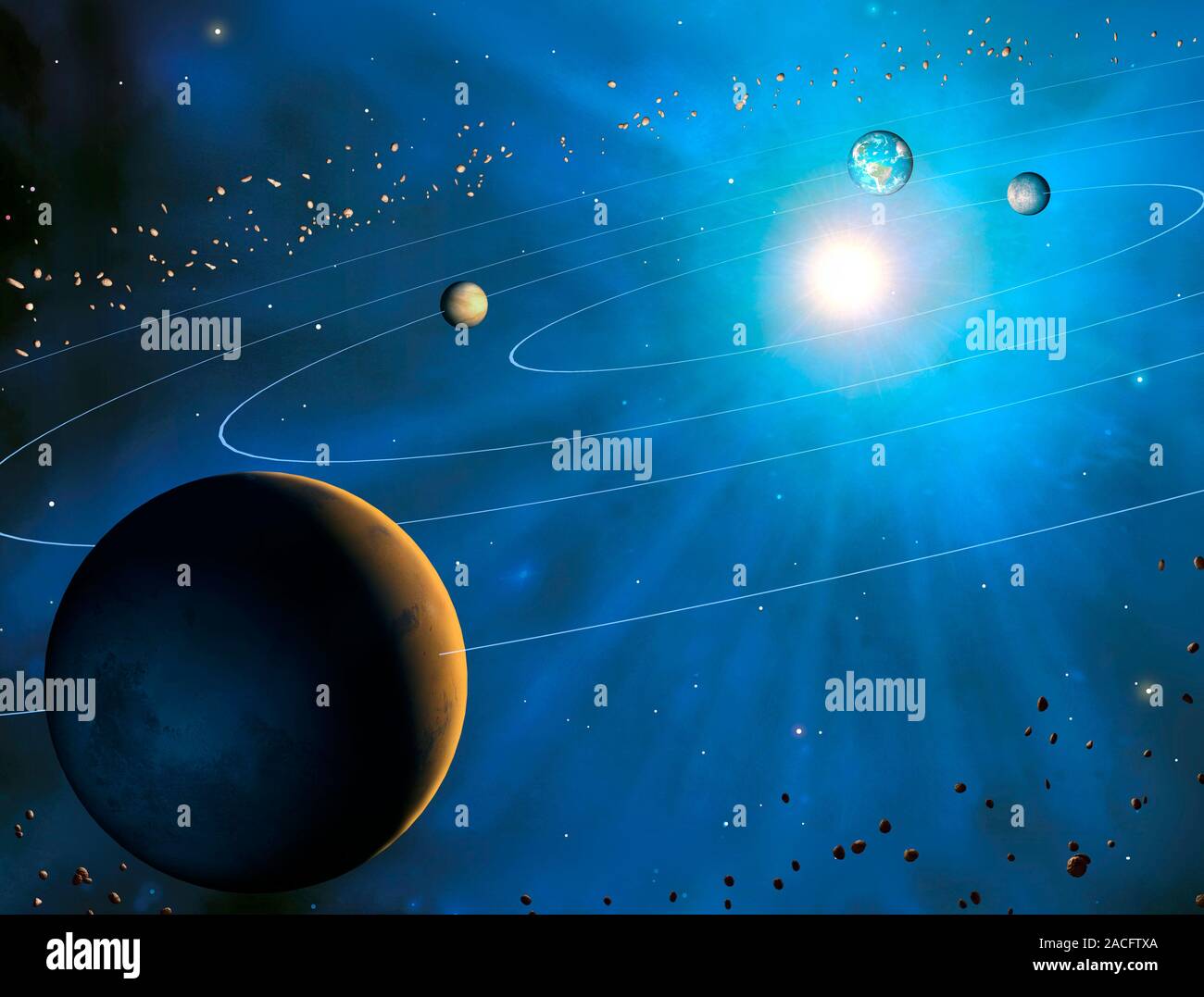 Inner solar system planets. Artwork of the planets of the inner solar ...