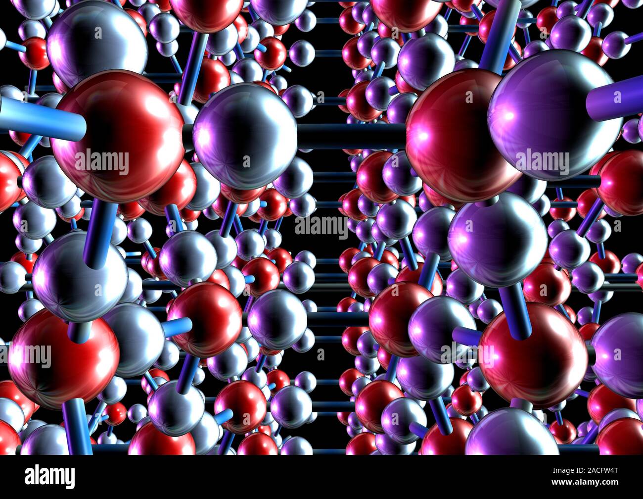 Ice. Molecular model showing the hexagonal structure of ice. Atoms are ...