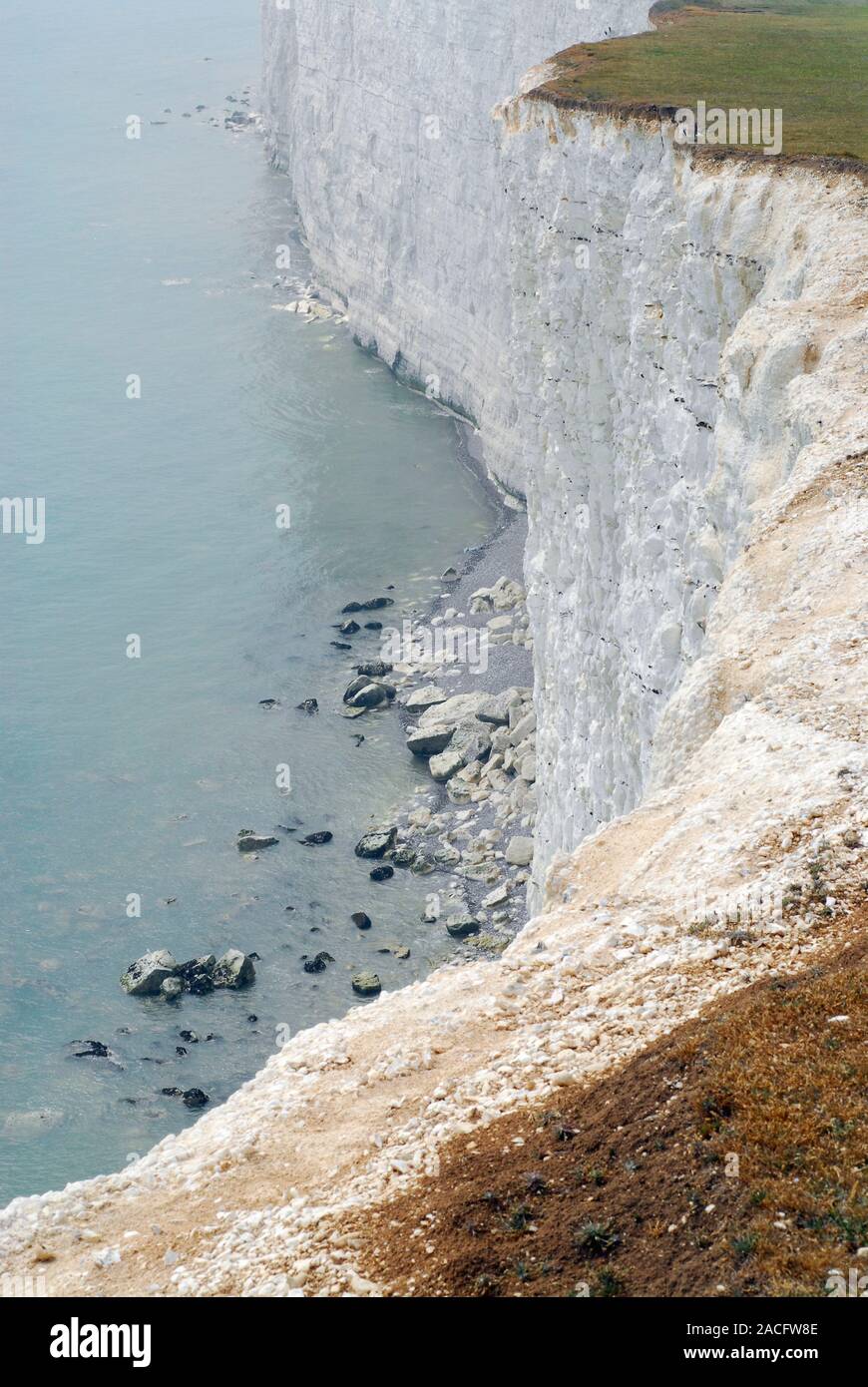 Chalk cliffs. Upper Cretaceous chalk cliffs of the South Downs, in ...