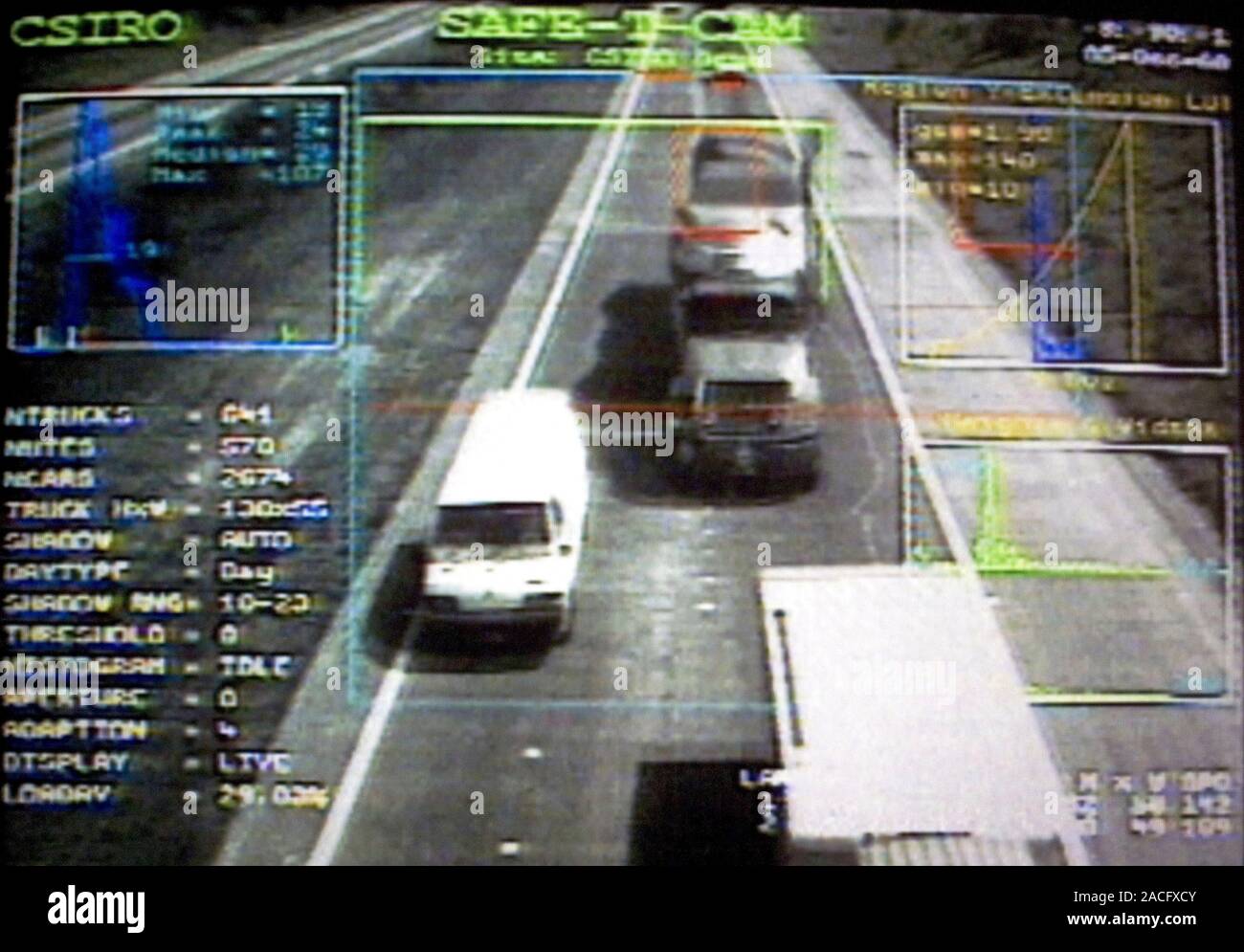 Road safety system. Closed circuit television (CCTV) screen from the ...